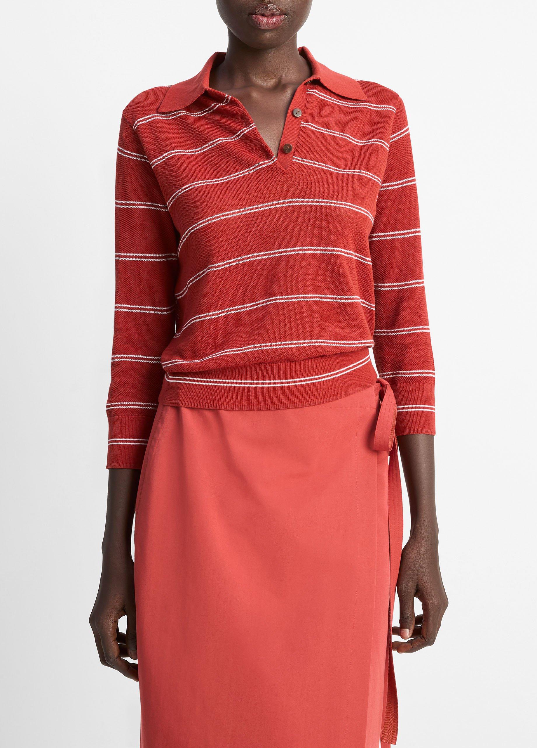 VINCE Vince Striped Italian Cotton Piqué Polo Shirt